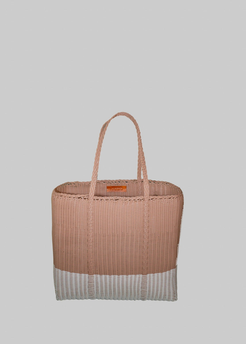 Medium Canasta Tote | Oat & Cotton Bloque – Amado Collection